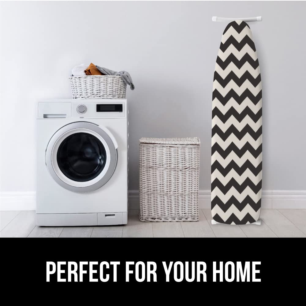 The Original GORILLA GRIP Ironing Board Cover, Silicone Coating, Full Size Scorch Resistant Padding, Elastic Edge, Iron Pad Covers Standard Boards, Hook and Loop Fastener Strap, Chevron Black Linen