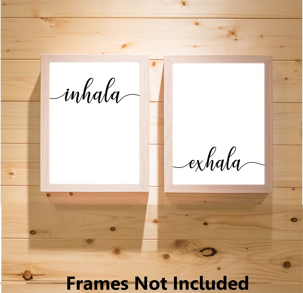 Inhala Exhala Wall Art, Set of 2 8 x10" Unframed Typogaphy Black on White Prints - Stunning Spanish Wall Décor for Bathroom