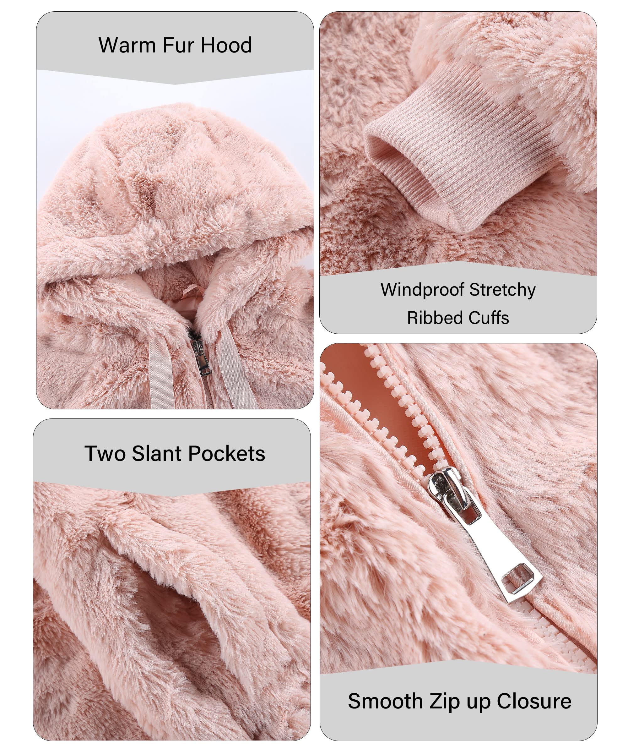Bellivera Women Faux Fur Coat Spring Clothes Winter The Fluffy Fuzzy Short Shearling Jacket with Hood 1712014 Pink L
