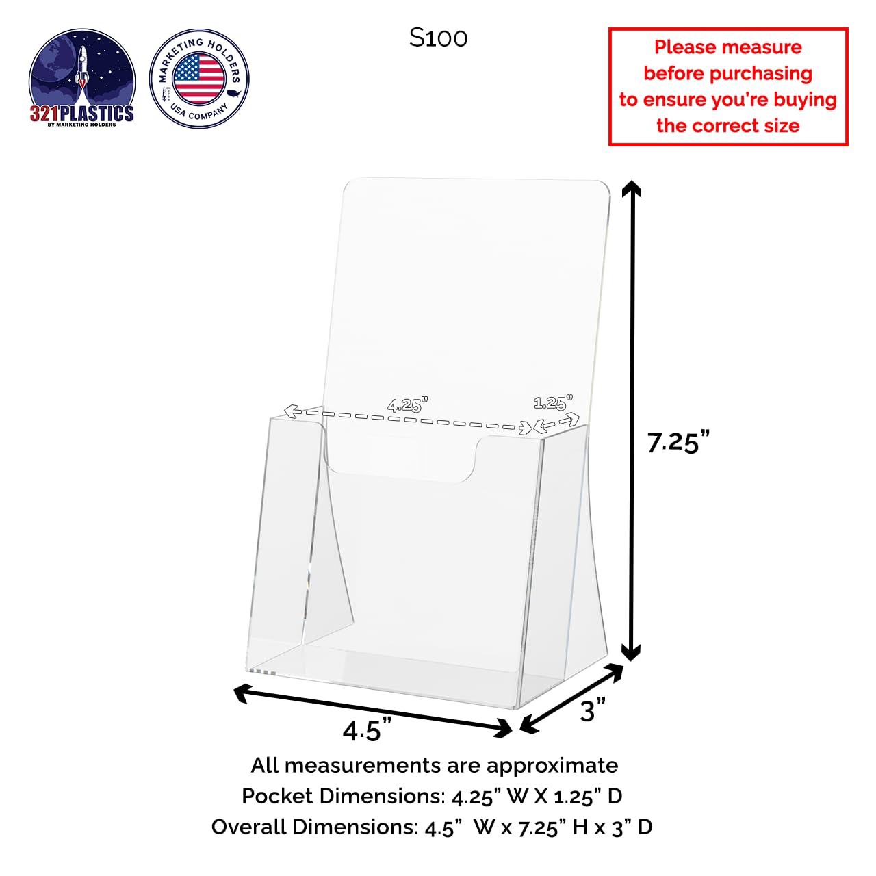 Marketing Holders 10 Pack 4.25" Brochure Holder Countertop Dispenser Holds Rack Cards Single Pocket Tri Fold Trade Show Pamphlet Bin for Waiting Rooms Gyms and Retail Shops Clear Acrylic