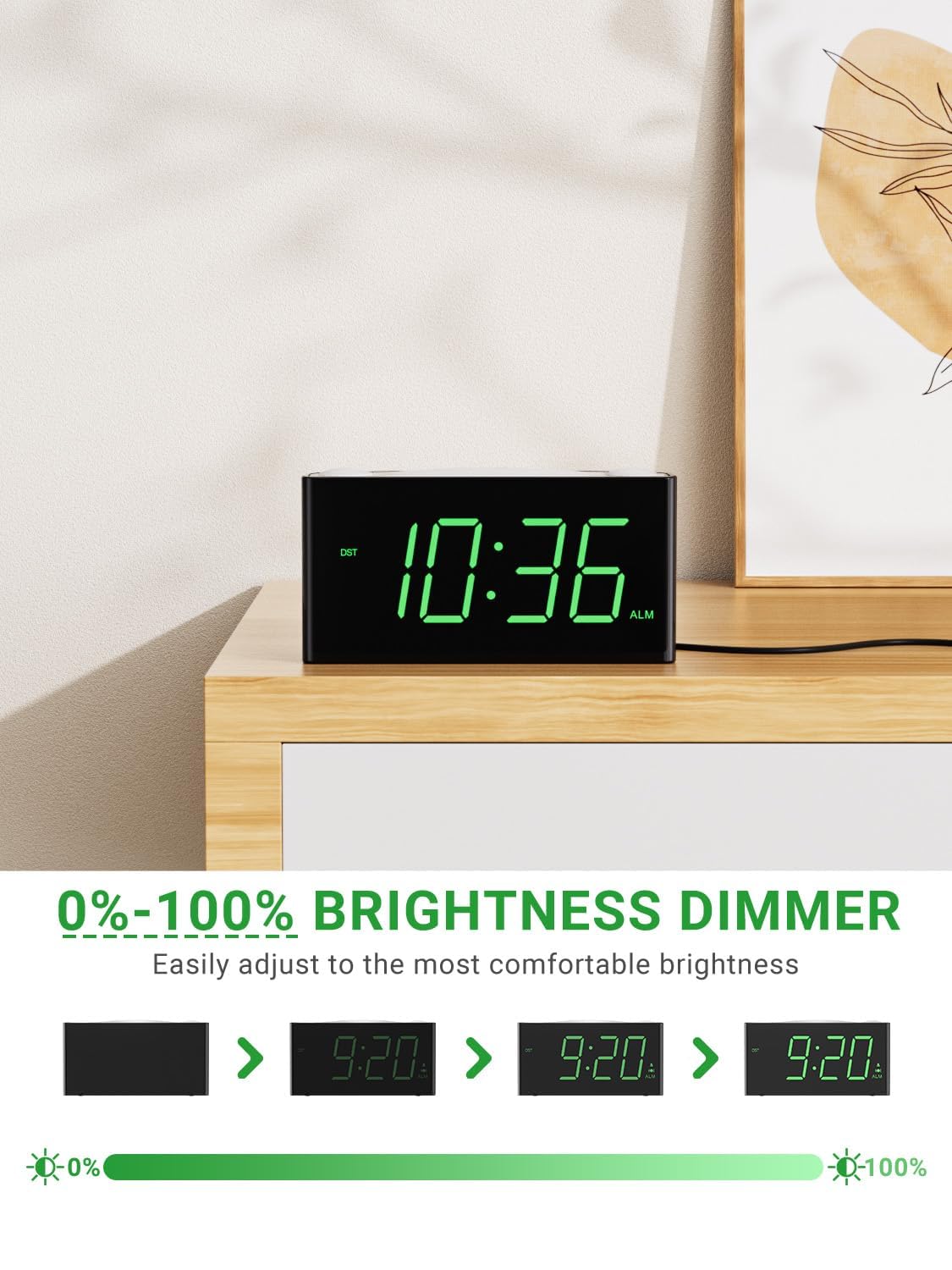 Extra Loud Vibrating Alarm Clock with Bed Shaker for Heavy Sleeper Deaf Hard of Hearing, Large LED Display Digital Clock for Bedroom,Dimmer,Night Light,USB Phone Charger,Battery Backup,Senior Teen Kid