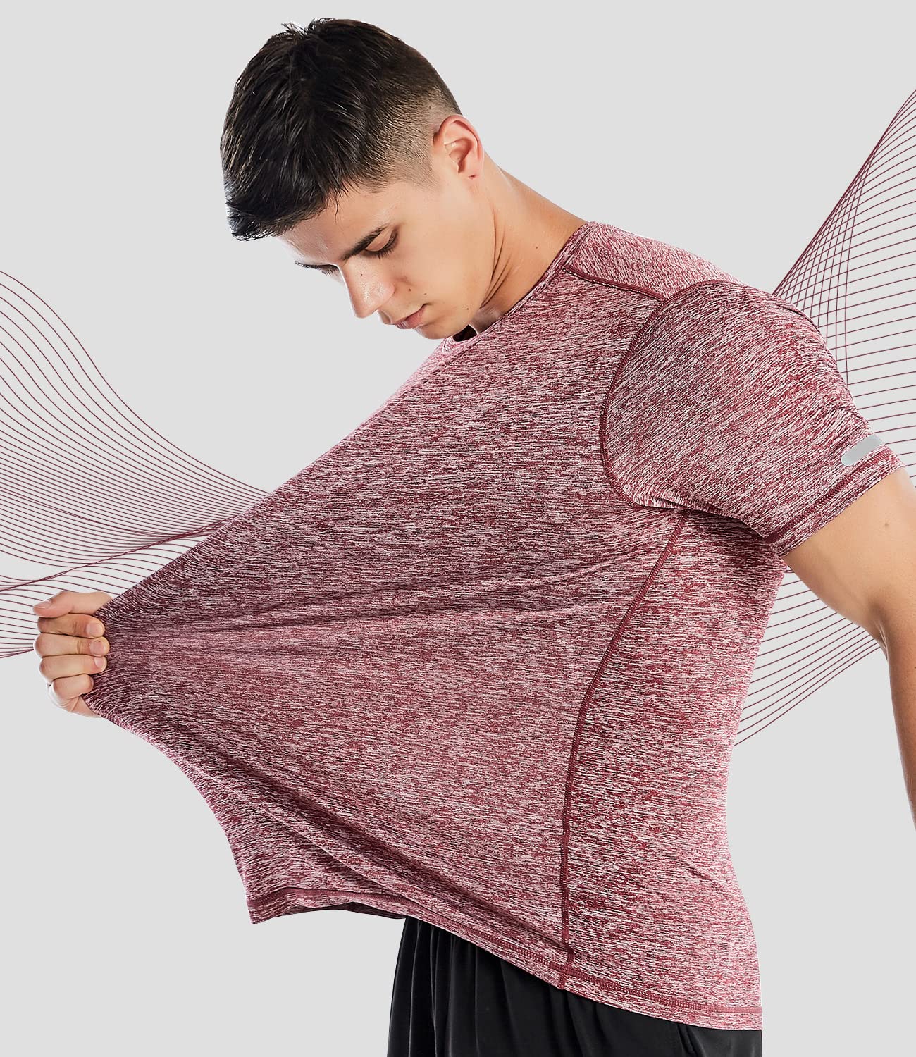 Zengjo Moisture Wicking Shirts for Men Workout(XXL,Marled Burgundy)