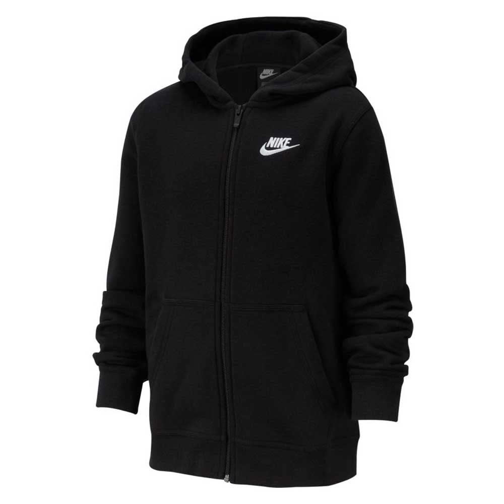 Nike Boy's NSW Club Full Zip Hoodie, Black/Black/White, Small