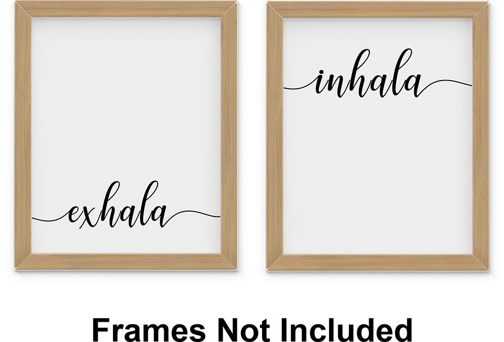 Inhala Exhala Wall Art, Set of 2 8 x10" Unframed Typogaphy Black on White Prints - Stunning Spanish Wall Décor for Bathroom