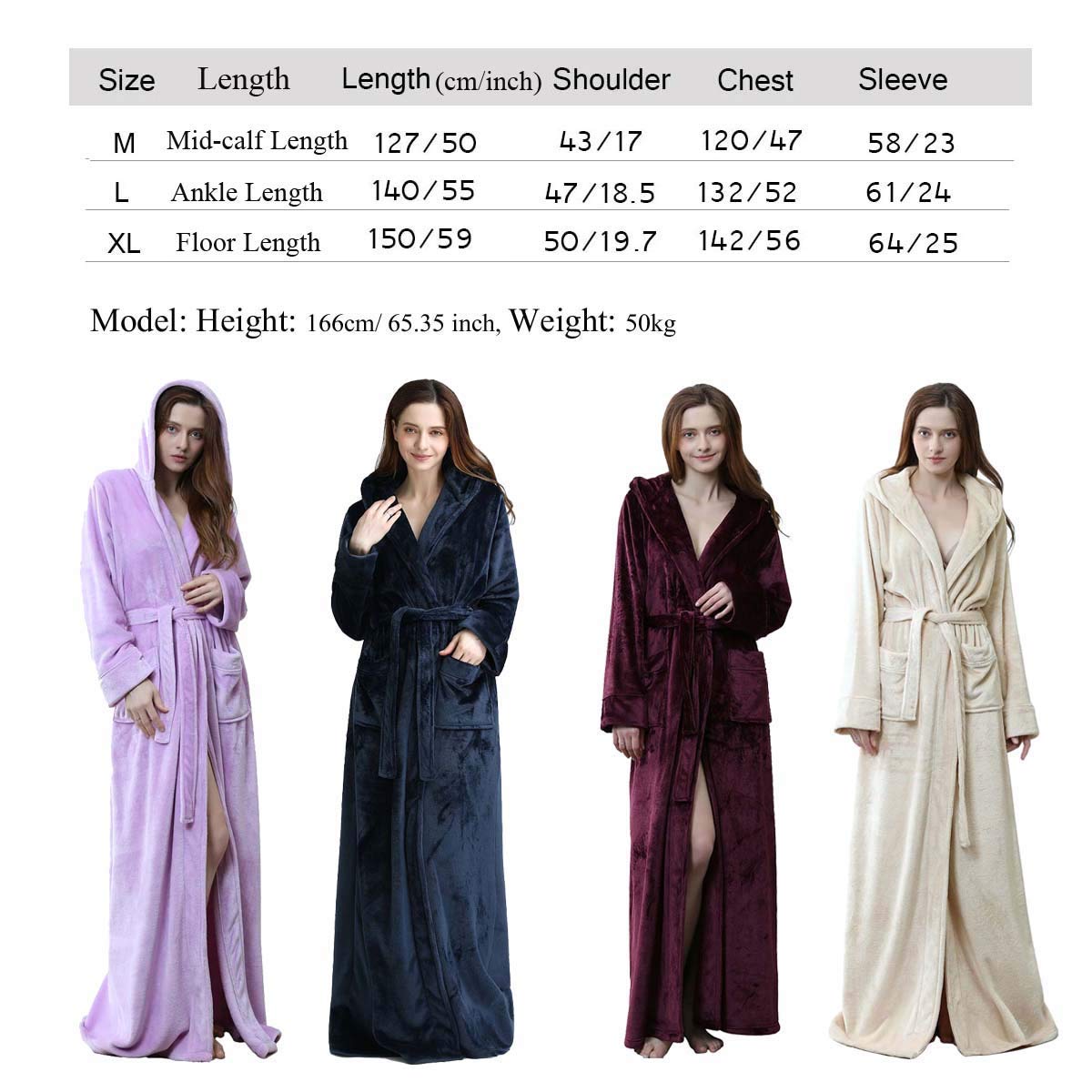 Hellomamma Long Hooded Robe for Women Luxurious Flannel Fleece Full Length Bathrobe Winter Warm Pajamas Shower Nightgown Wine Red X-Large