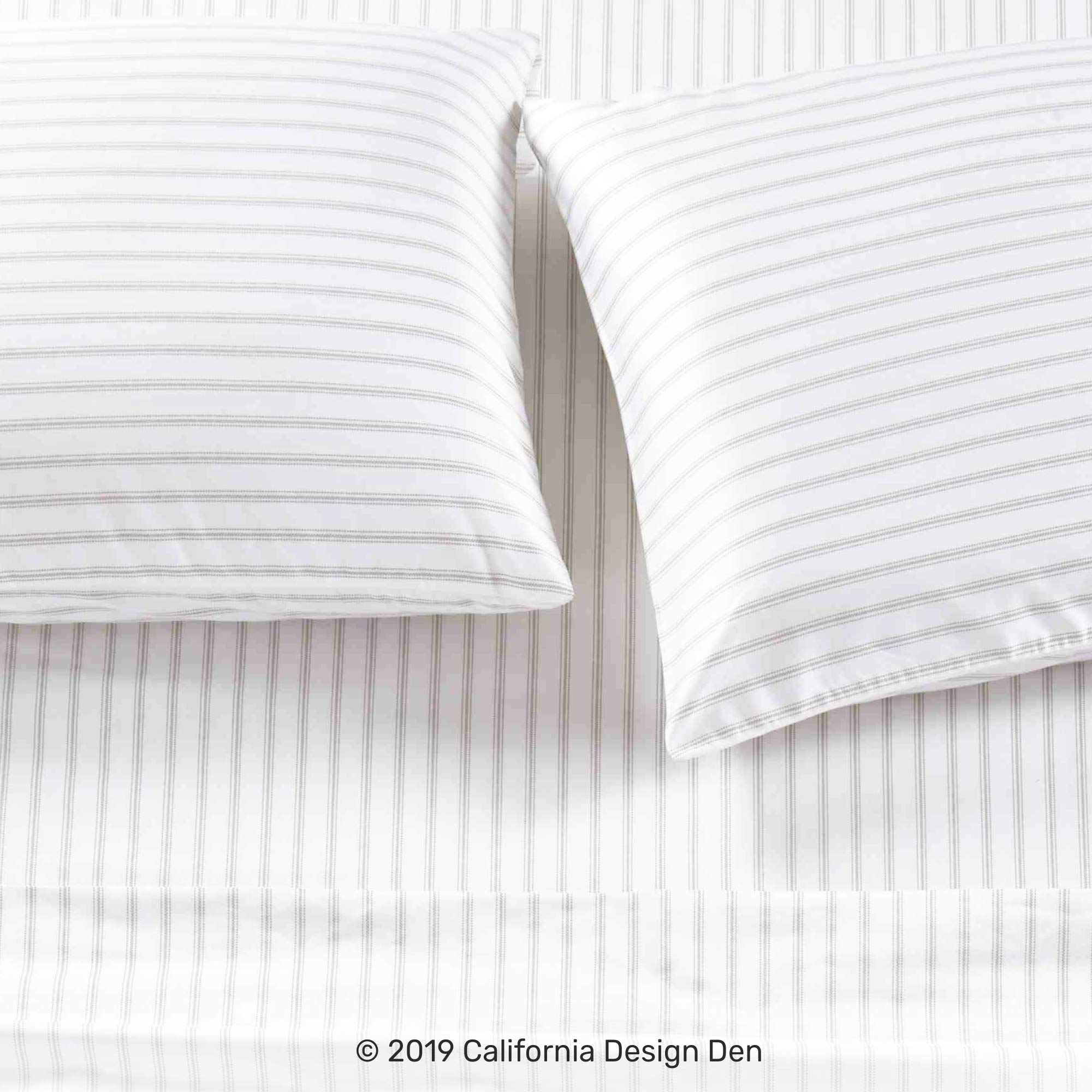 CALIFORNIA DESIGN DEN 5-Star Hotel 600 Thread Count 100% Cotton, Soft & Smooth Queen Sheet Set with Deep Pockets, Quality Beats Egyptian Cotton Claims (Ticking Stripe Grey)
