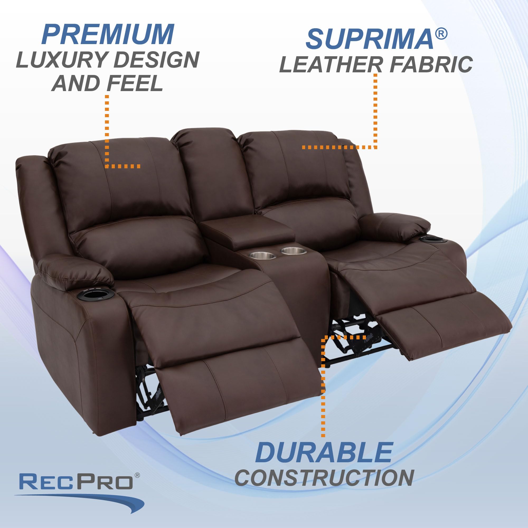 RecPro Charles Collectiom | 70" Powered Doubled Recliner | Suprima Leather (Mahogany)