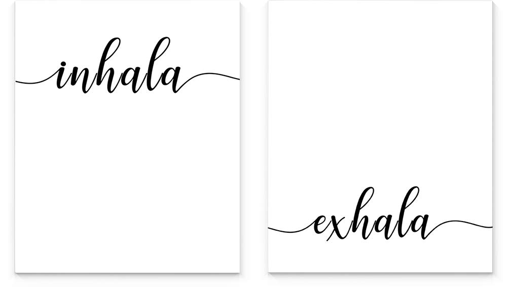 Inhala Exhala Wall Art, Set of 2 8 x10" Unframed Typogaphy Black on White Prints - Stunning Spanish Wall Décor for Bathroom