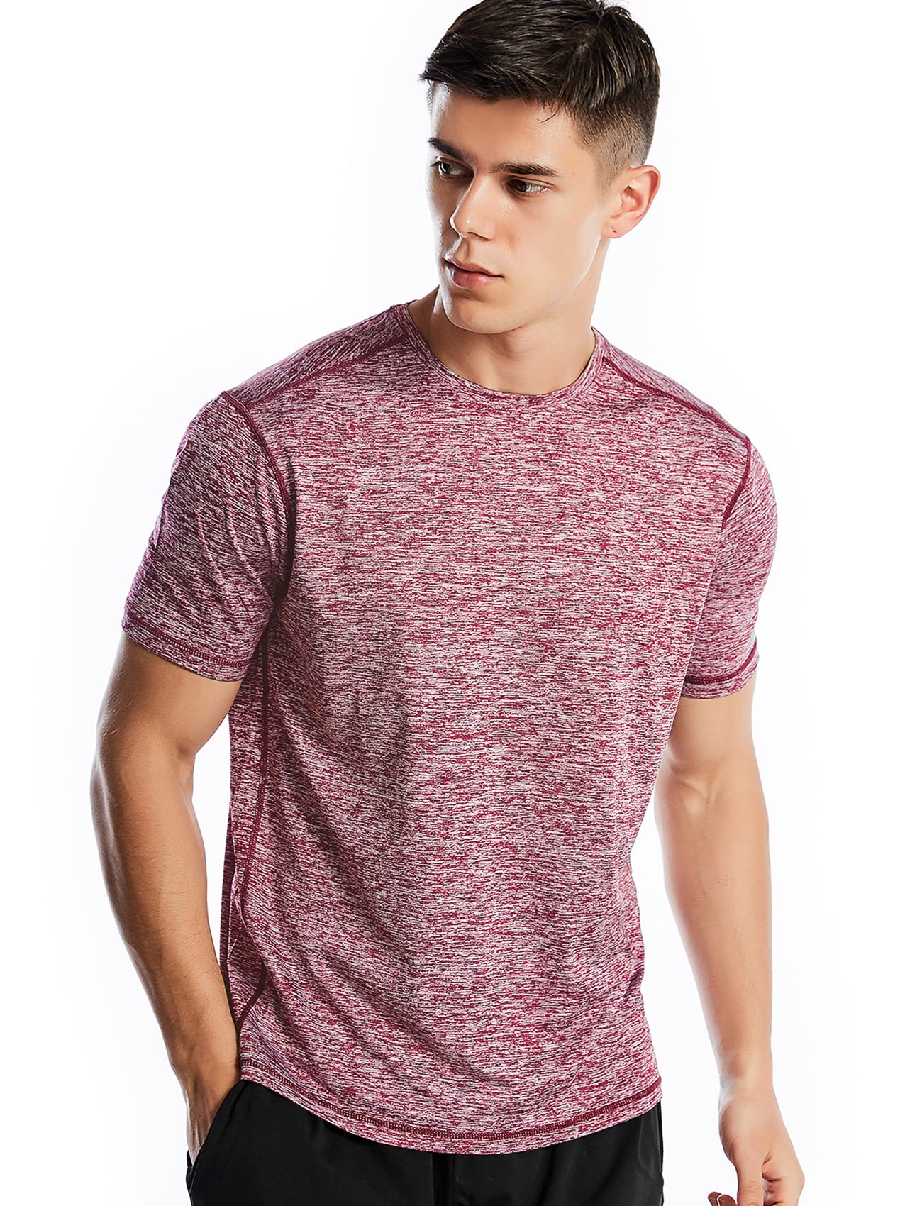 Zengjo Moisture Wicking Shirts for Men Workout(XXL,Marled Burgundy)