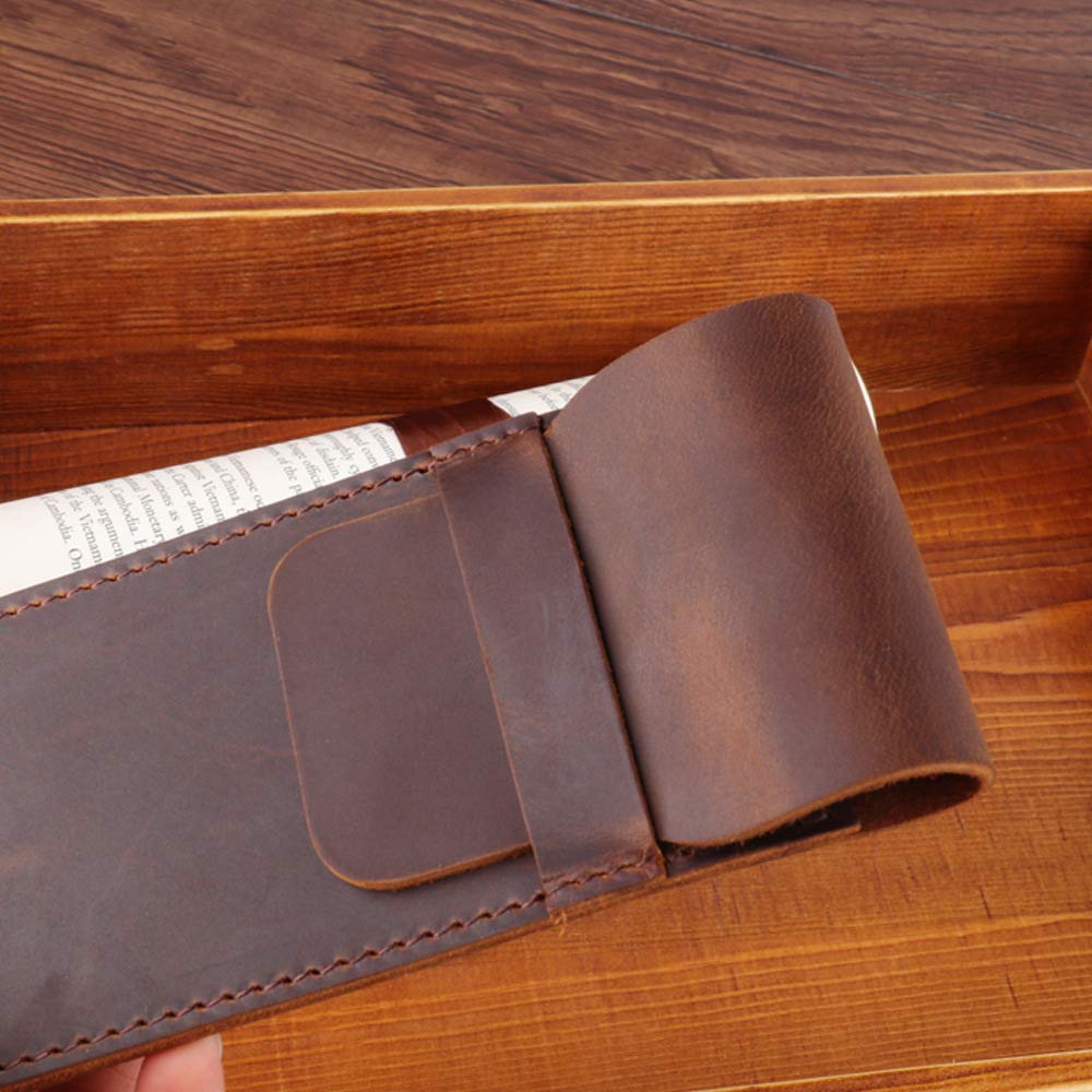 Daimay Leather Pen Case Holder Handmade Fountain Multi Pens Pouch Crazy Horse Leather Pen Protective Sleeve Cover β Brown