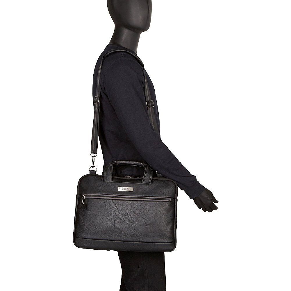 Kenneth Cole Reaction ProTec Faux Pebbled Leather Slim 16" Laptop Business Briefcase / Tablet Bag, Black