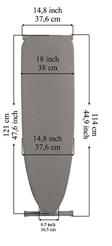 Mabel Home Ironing Board, Made in Europe by Mabel Home, Adjustable Height, Extra Thick Heavy Duty Padded Cover, Extra Cover Included (3 Different Models & Sizes) (Ergo (45" x 15"))