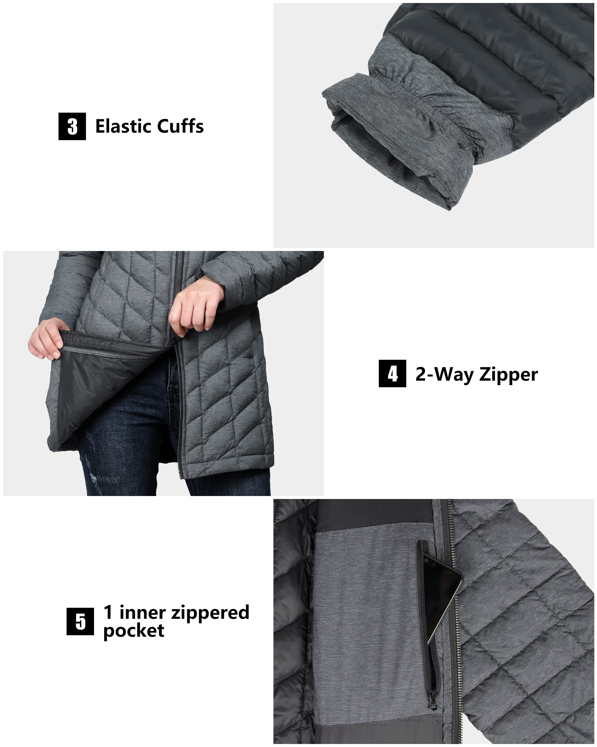 Outdoor Ventures Women's Lightweight Warm Winter Long Puffer Coat with Hood-L,32"