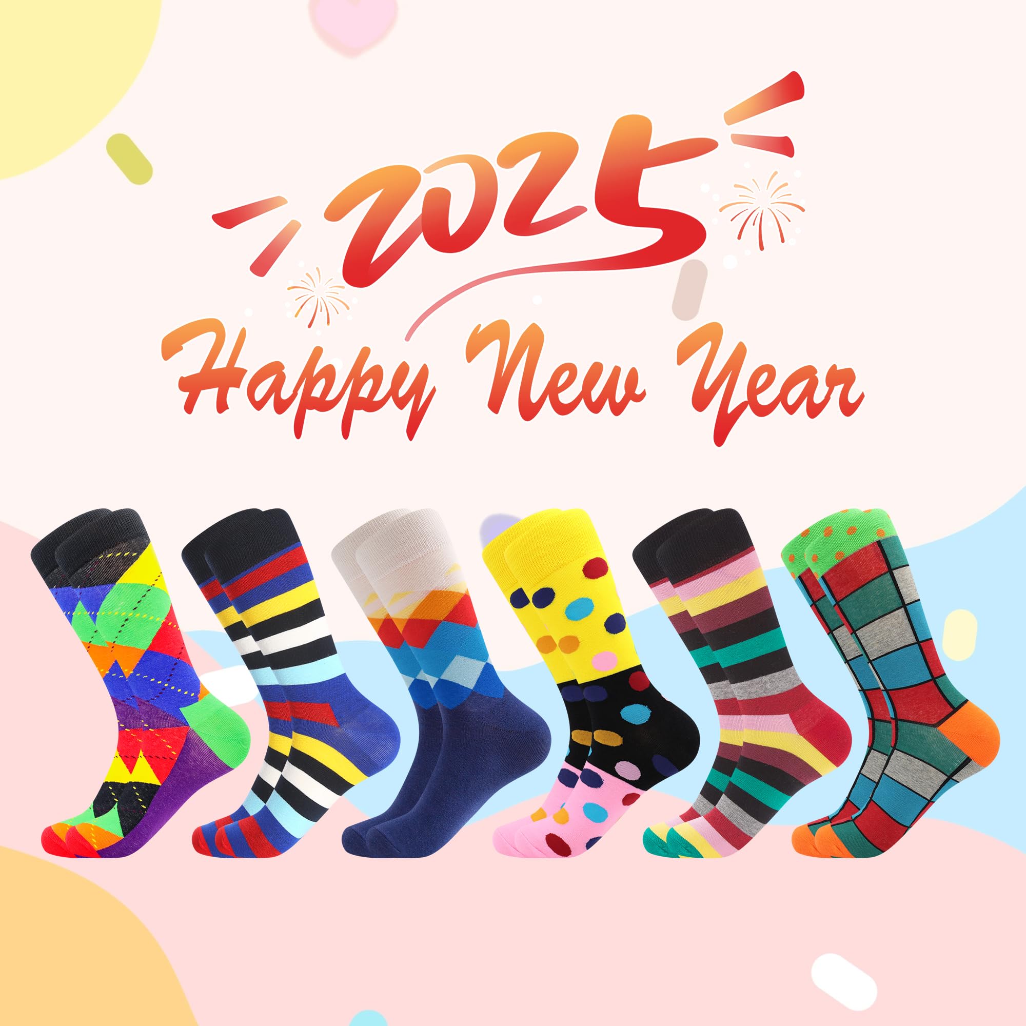 BONANGEL Mens Dress Socks Fun Funny Colorful Crazy Crew Dress Socks For Men 9-12