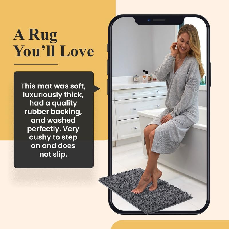 MAYSHINE Plush Shaggy Chenille Bath Mat | Extra Soft, Super Absorbent, Non-Slip Bathroom Rug | Fluffy Microfiber, Area Rug Sets for Bathroom Floor, Kitchen, Living Room | 32"x20" | Red