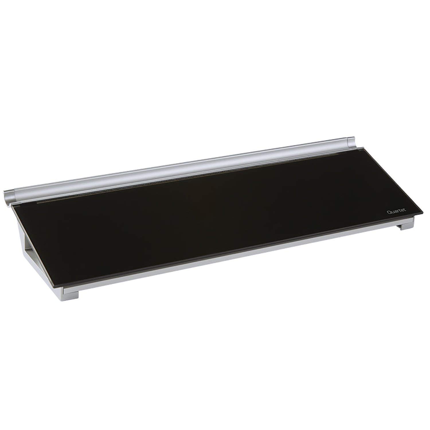 Quartet Glass Dry Erase White Board, Desktop Computer Pad for Notetaking, 18" x 6" Whiteboard, Clean Erase Surface with Storage, 1 Dry Erase Marker, Black Surface (GDP18B)