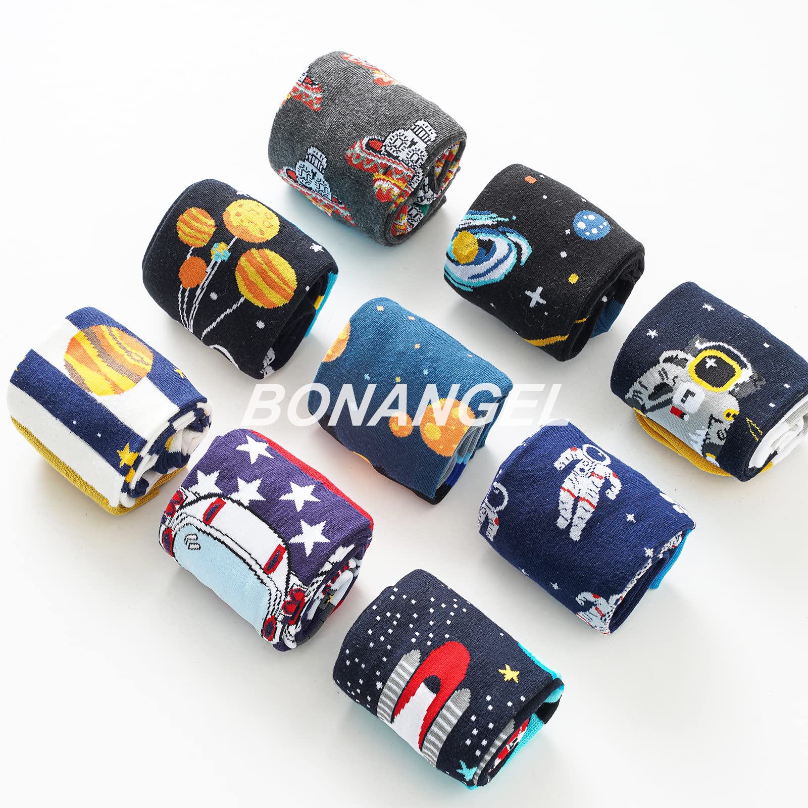 BONANGEL Mens Dress Socks Fun Funny Colorful Crazy Crew Dress Socks For Men 9-12
