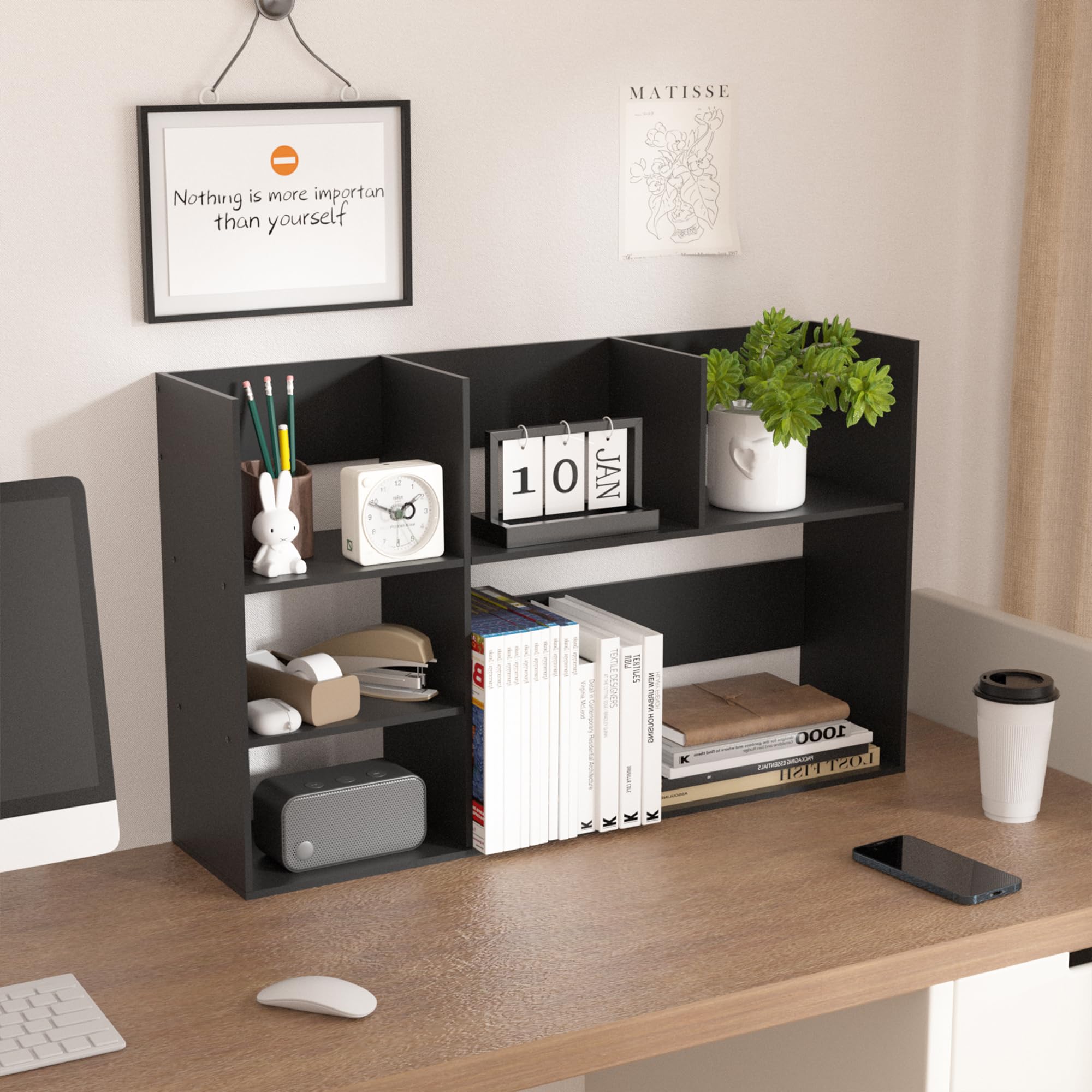 Jerry & Maggie Extra Large Desk Organizer Shelves for Office Organization, Multi Units Storage Rack Home Office Accessories, Office Must Haves Desk Shelf for Top of Desk, Black