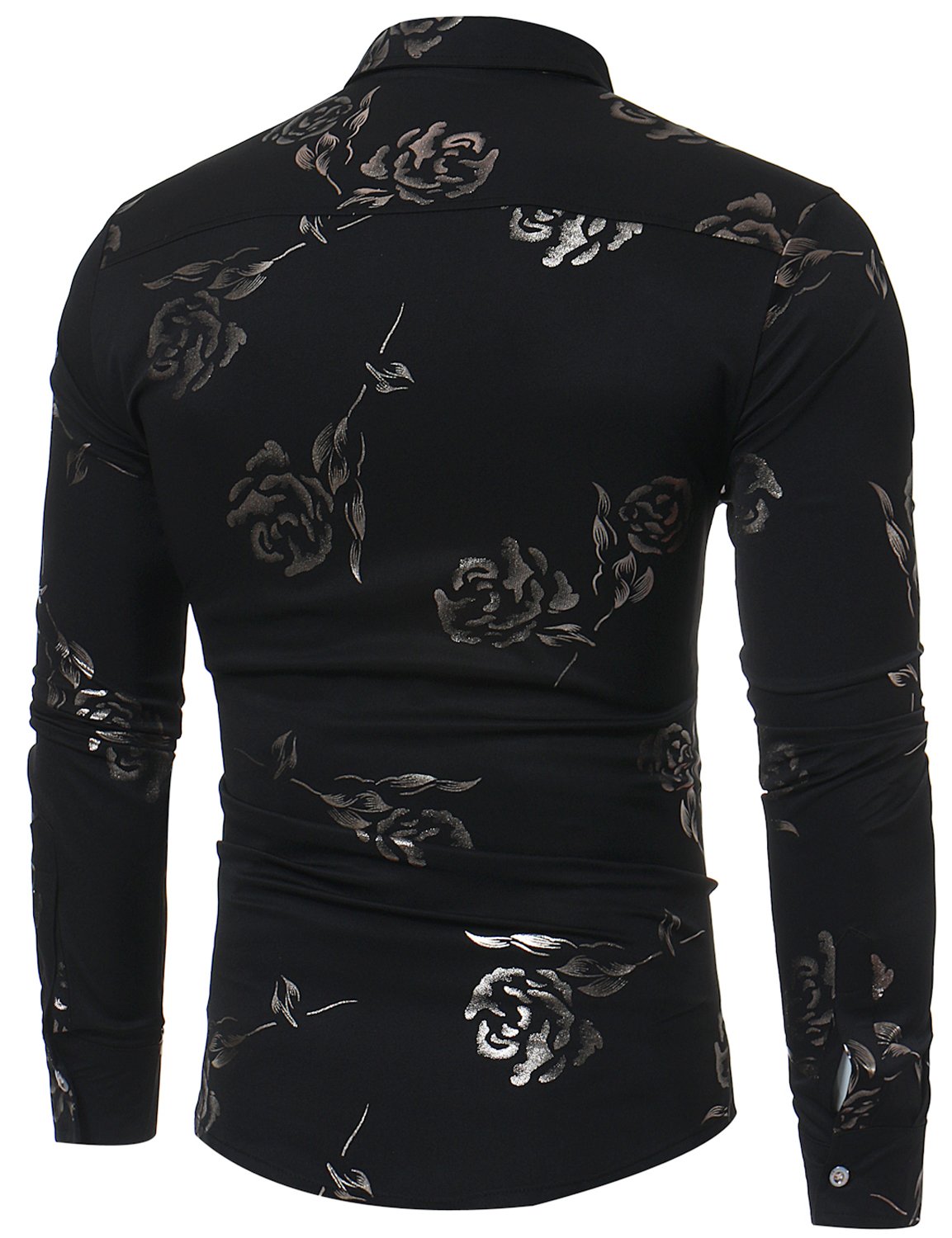 ZEROYAA Mens Hipster Gold Rose Printed Slim Fit Long Sleeve Dress Shirts/Prom Performing Shirts Z56 Black XX-Large