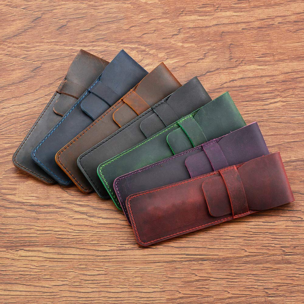Daimay Leather Pen Case Holder Handmade Fountain Multi Pens Pouch Crazy Horse Leather Pen Protective Sleeve Cover β Brown