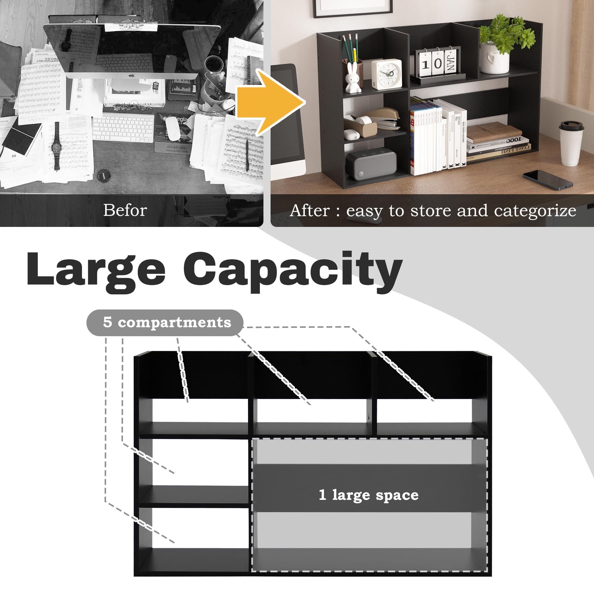 Jerry & Maggie Extra Large Desk Organizer Shelves for Office Organization, Multi Units Storage Rack Home Office Accessories, Office Must Haves Desk Shelf for Top of Desk, Black