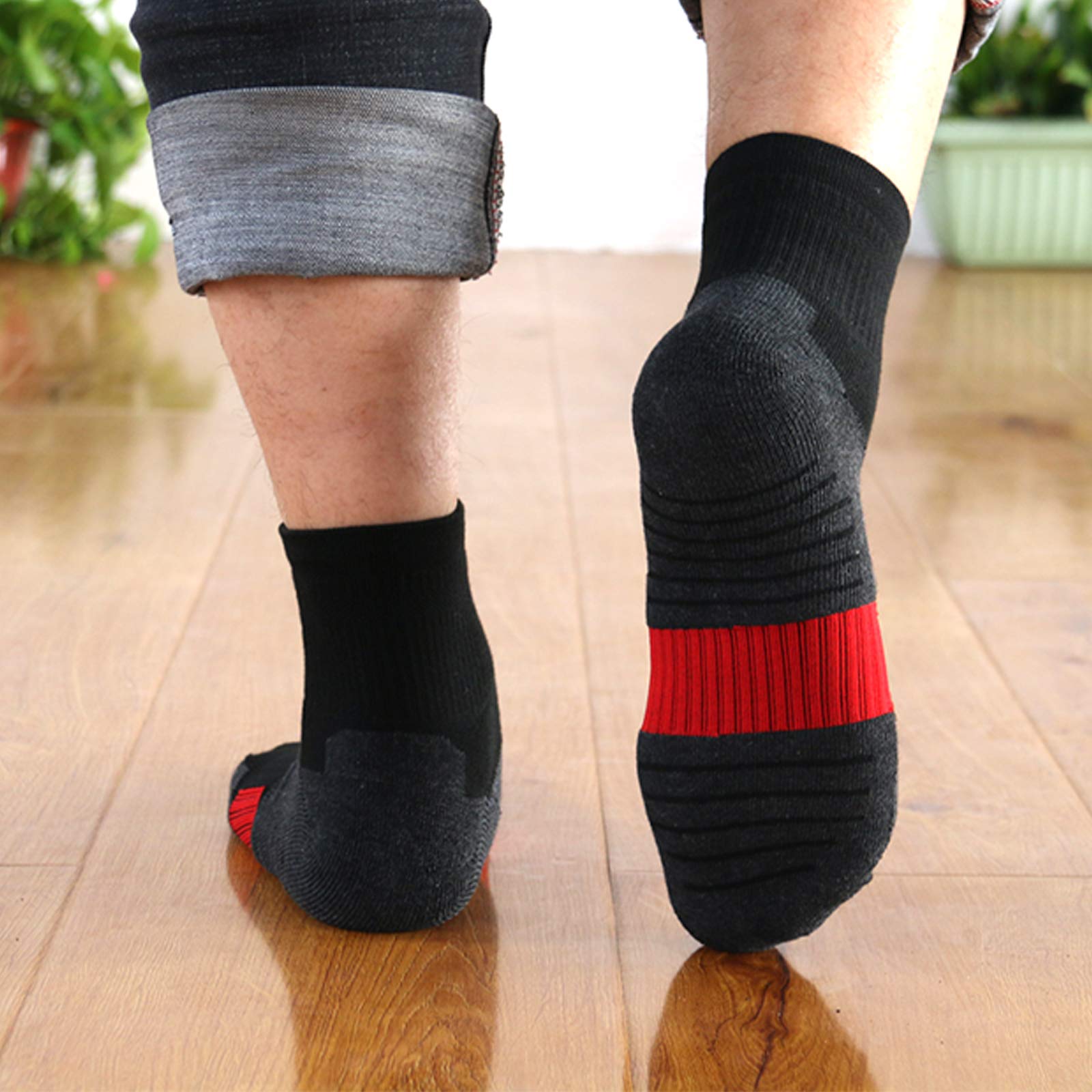 AKOENY Men's Athletic Ankle Socks Running Cushoned Quarter Socks Men, Size 9-12, Black, 6 Pairs