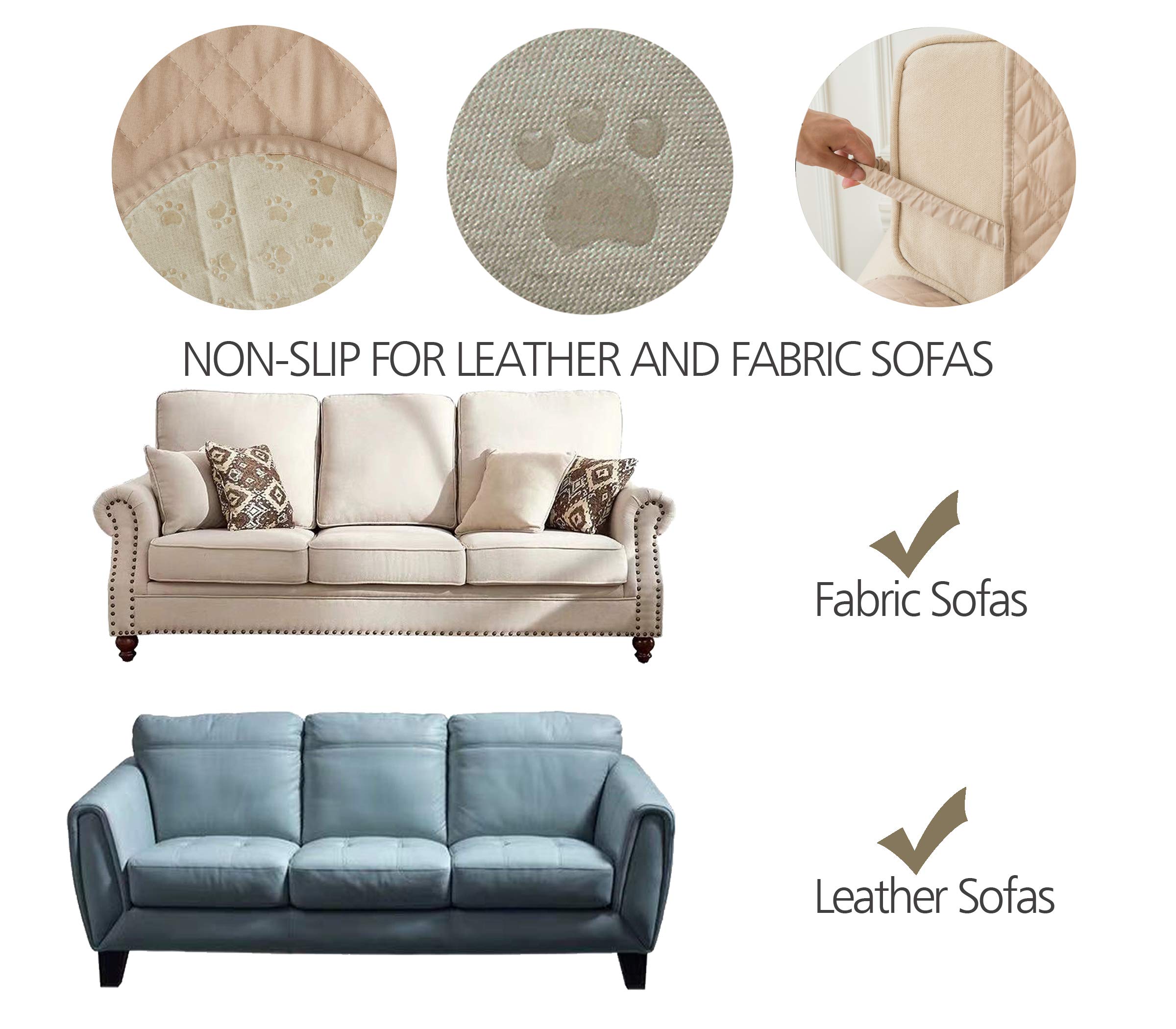 Ameritex Couch Sofa Slipcover 100% Waterproof Nonslip Quilted Furniture Protector for Dogs, Children, Pets, Machine Washable (Beige, 68")