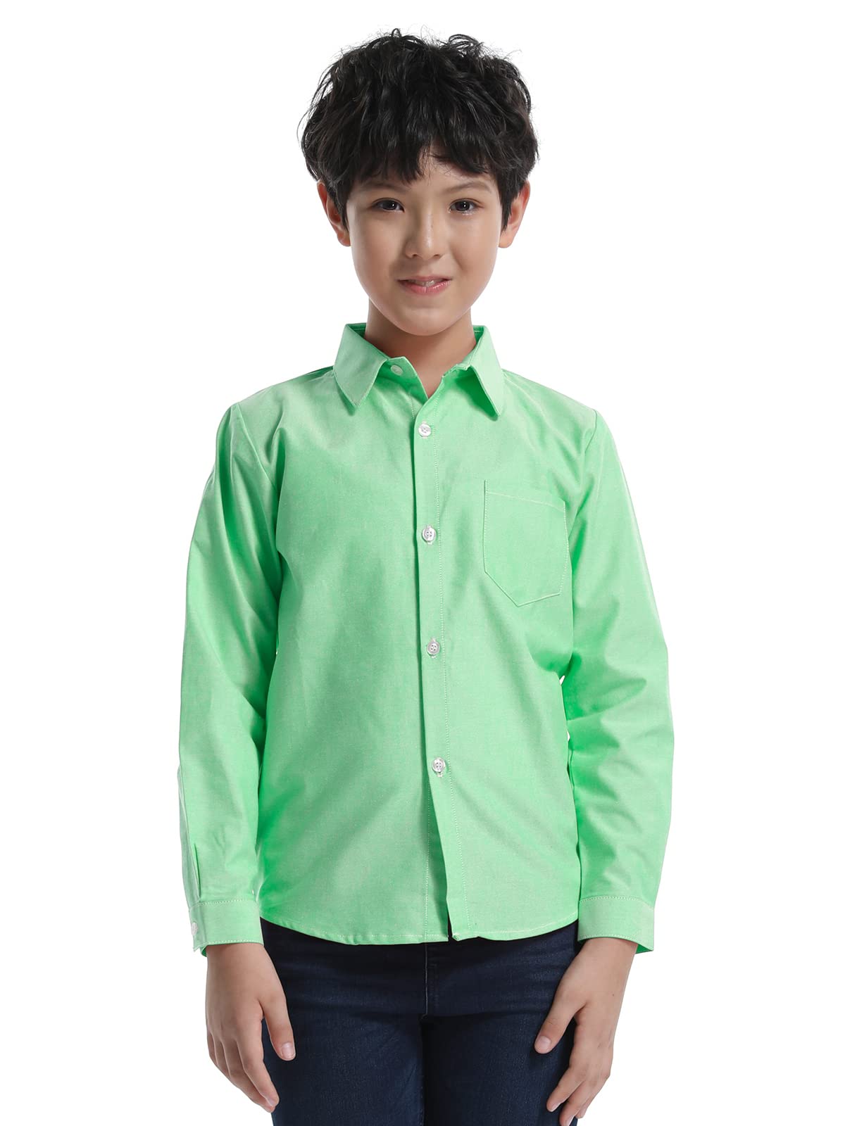 Phorecys Boys' Oxford Dress Shirts Long Sleeve Button Down Solid Dress Shirt N004 Green Tag 100CM - 2T