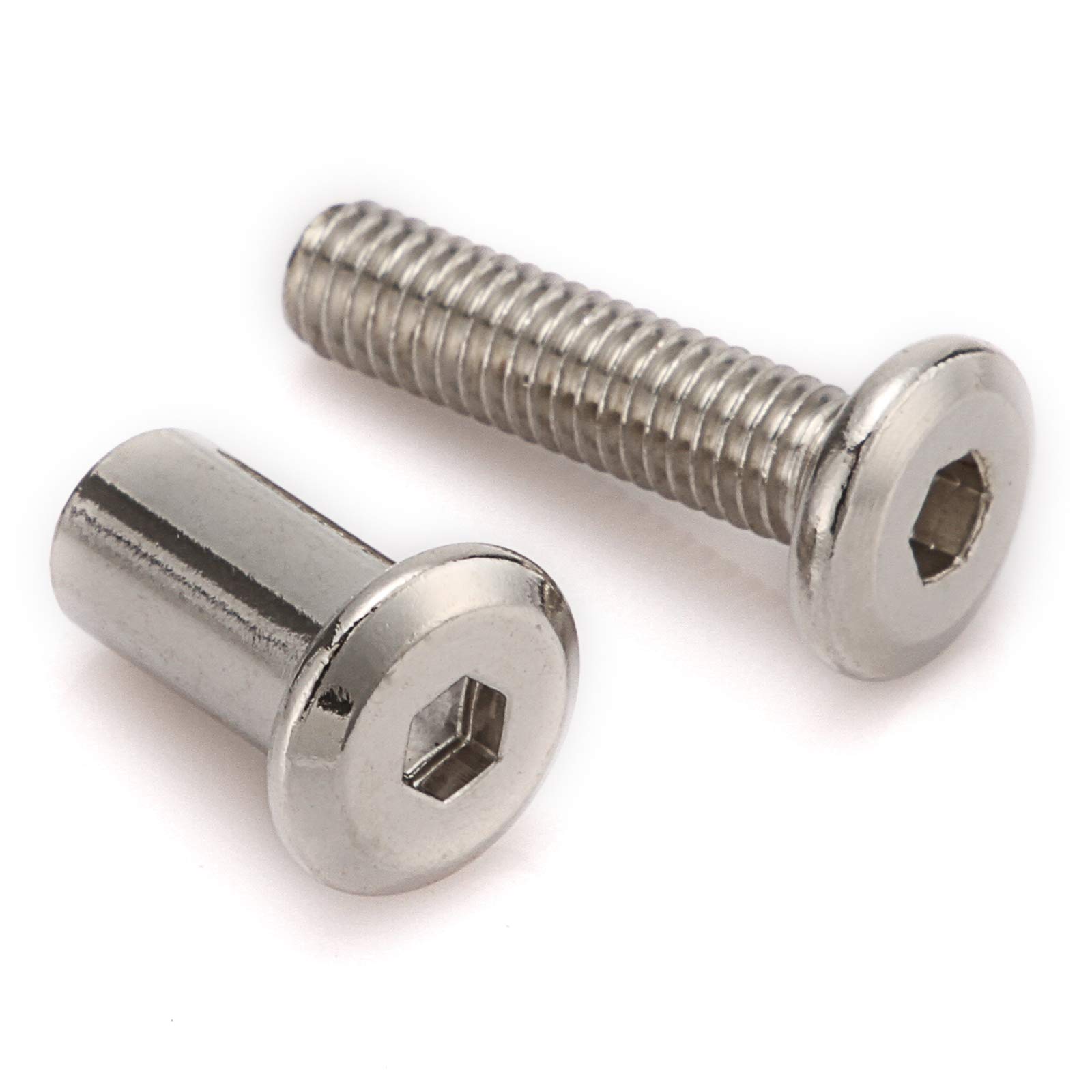 Anmas 20pcs M6 Furniture Joint Connector Bolt & Cap Nut Kit Use for Cot Bed Crib Bolts Hex Drive Socket Cap Bolts - Hex Socket Screws Head (30mm)