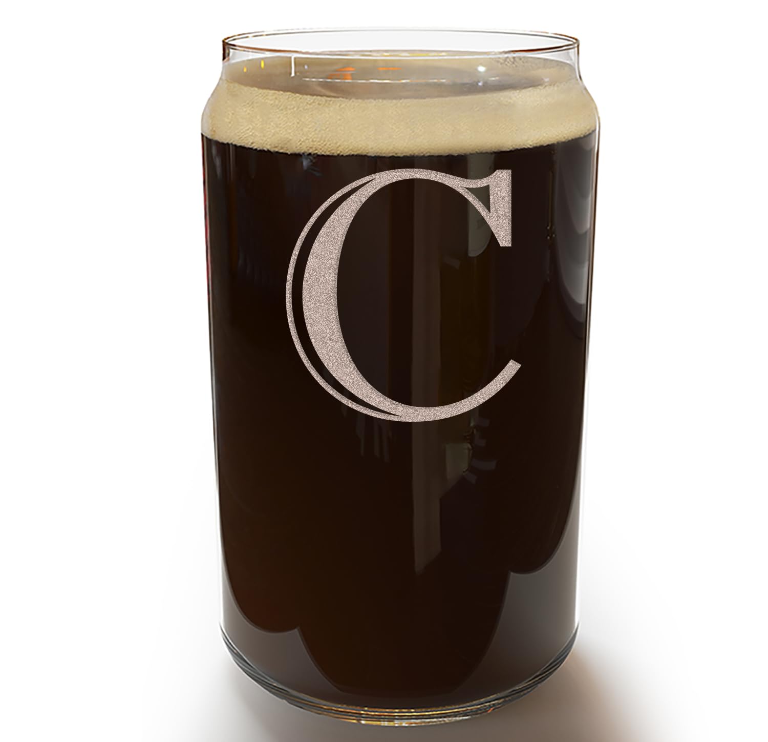 Etched Monogram 16oz Can Glass for Soda or Beer (Letter C), A-Z Personalized gifts for men, Customized coffee glasses, Custom Initial, Birthday gift for Mens Her Brother Husband cup