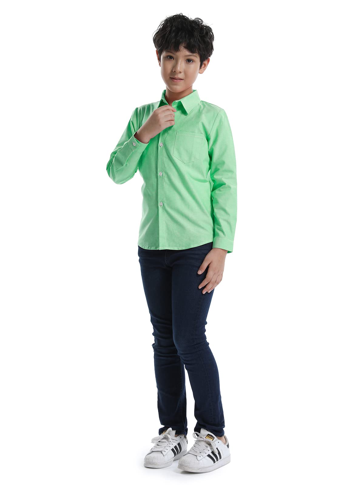 Phorecys Boys' Oxford Dress Shirts Long Sleeve Button Down Solid Dress Shirt N004 Green Tag 100CM - 2T