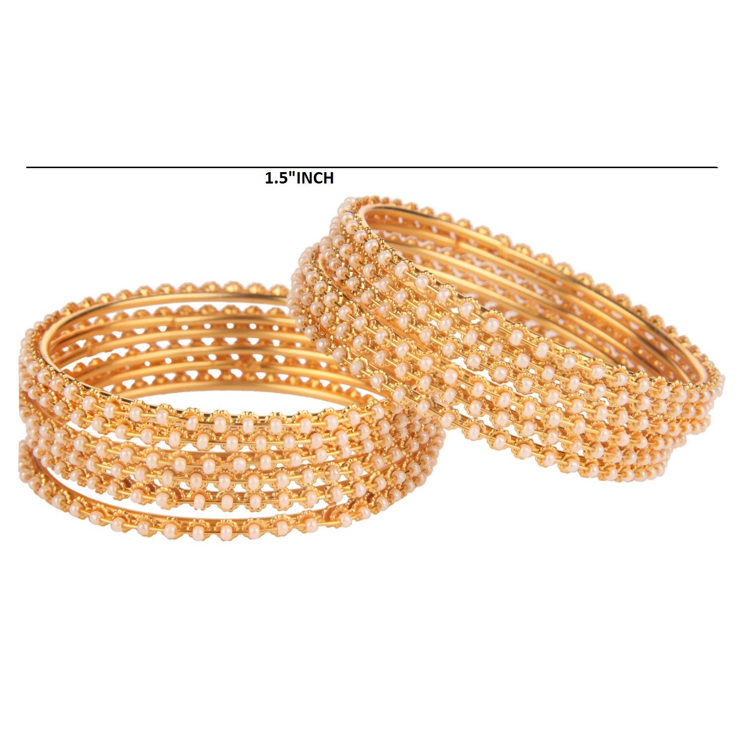 Efulgenz Indian Bangles for Women Gold Bangles Faux Pearl Traditional Bracelet Bangles Set Bollywood Jewelry for Women