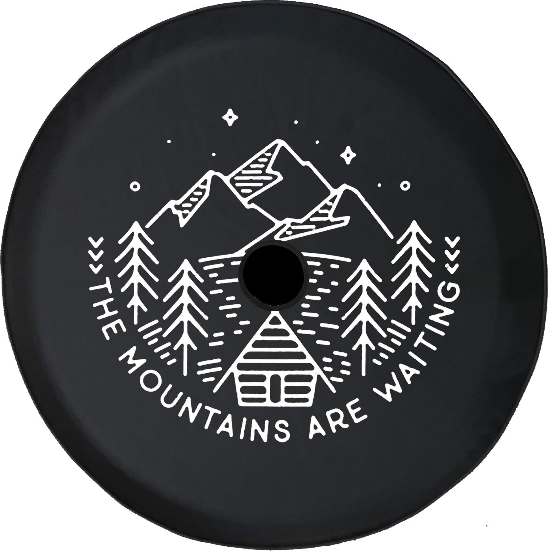 JL Series Spare Tire Cover with Backup Camera Hole The Mountains are Waiting Cabin Pine Trees Lake Black 32 in