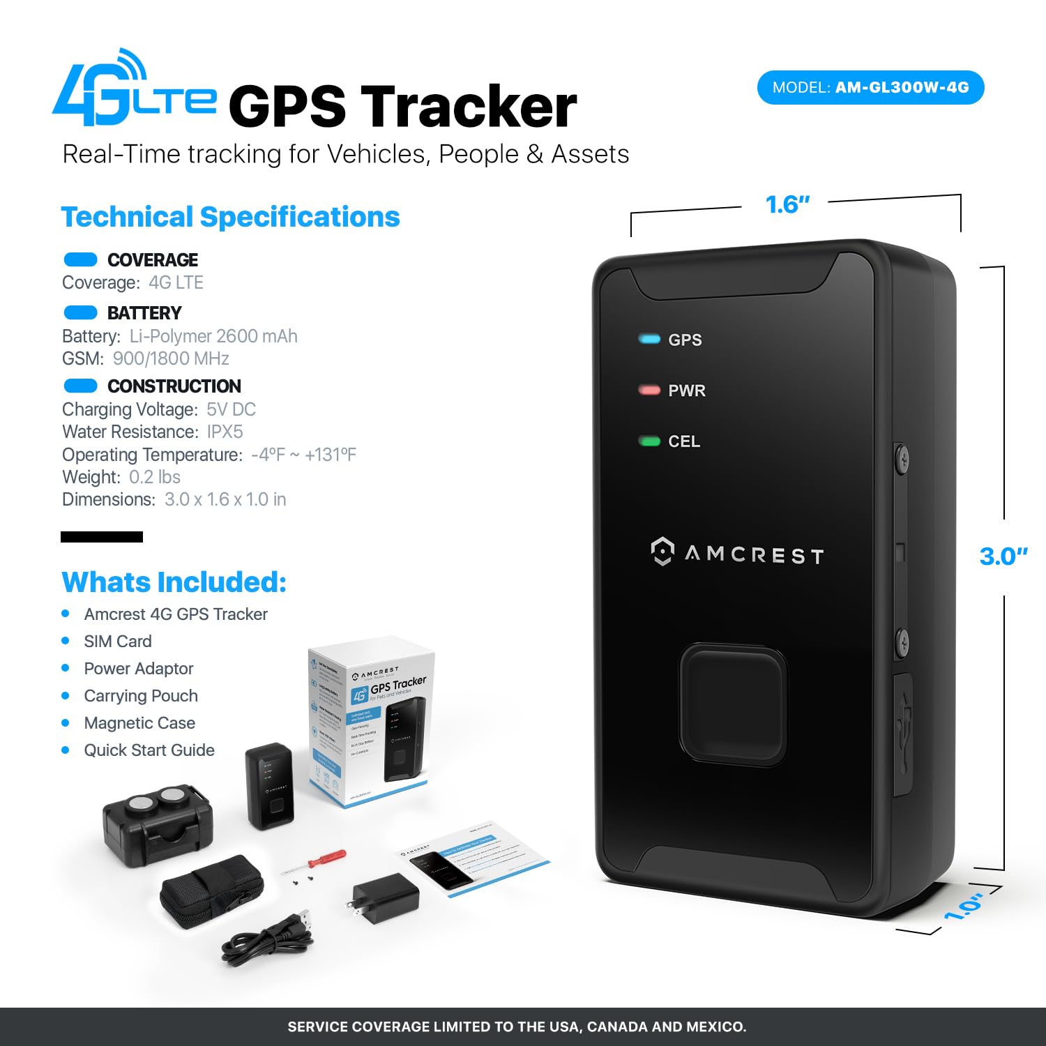 Amcrest GPS GL300 GPS Tracker for Vehicles (4G LTE) - Portable Mini Hidden Real-Time GPS Tracking Device for Vehicles, Cars, Kids, Pets, Assets, Text/Email/Push Alerts, Twin Magnet Weatherproof Case