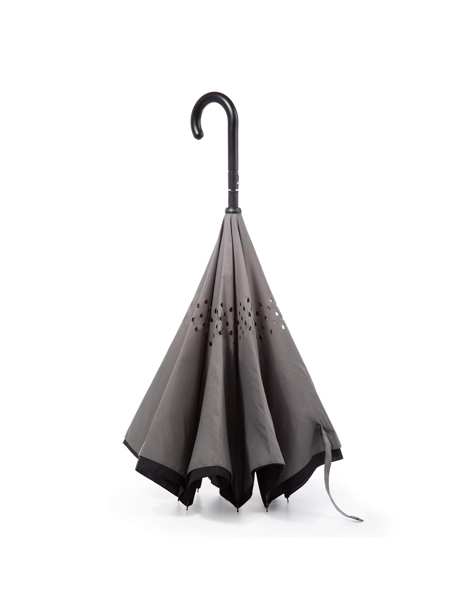 Totes InBrella - Reverse Close Umbrella with Invisible Water Repellent Coating - Auto Close, Inverted, Dripless, and Stormproof for Rainy Weather