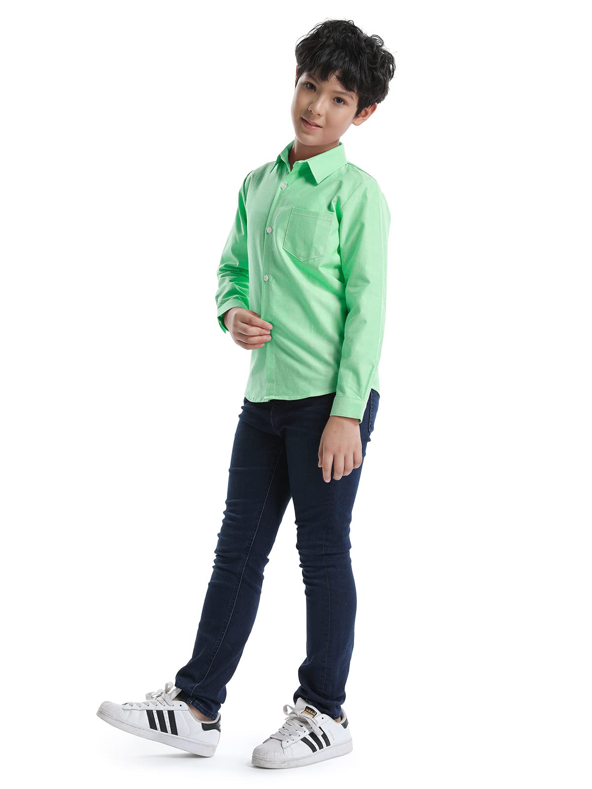 Phorecys Boys' Oxford Dress Shirts Long Sleeve Button Down Solid Dress Shirt N004 Green Tag 100CM - 2T