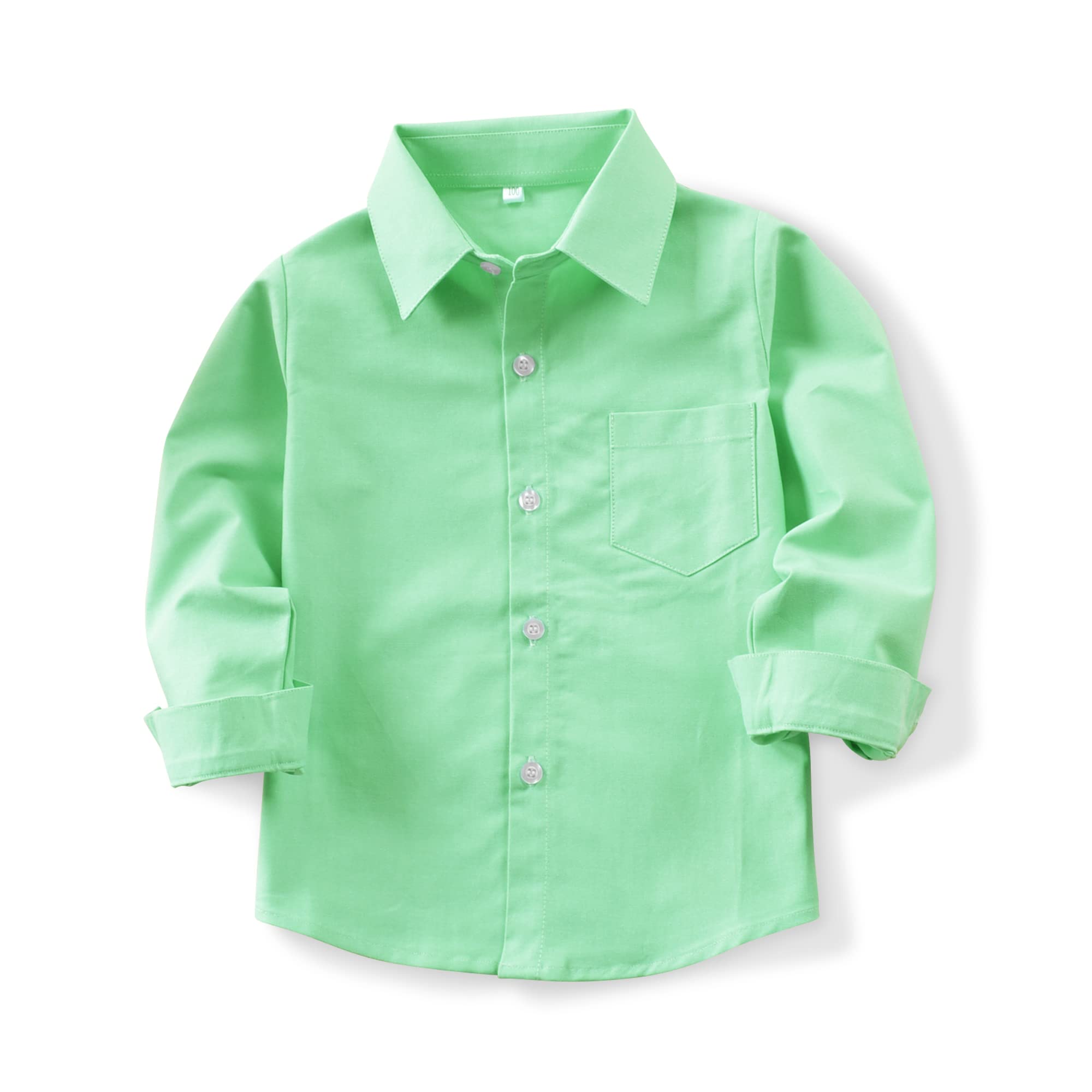 Phorecys Boys' Oxford Dress Shirts Long Sleeve Button Down Solid Dress Shirt N004 Green Tag 100CM - 2T