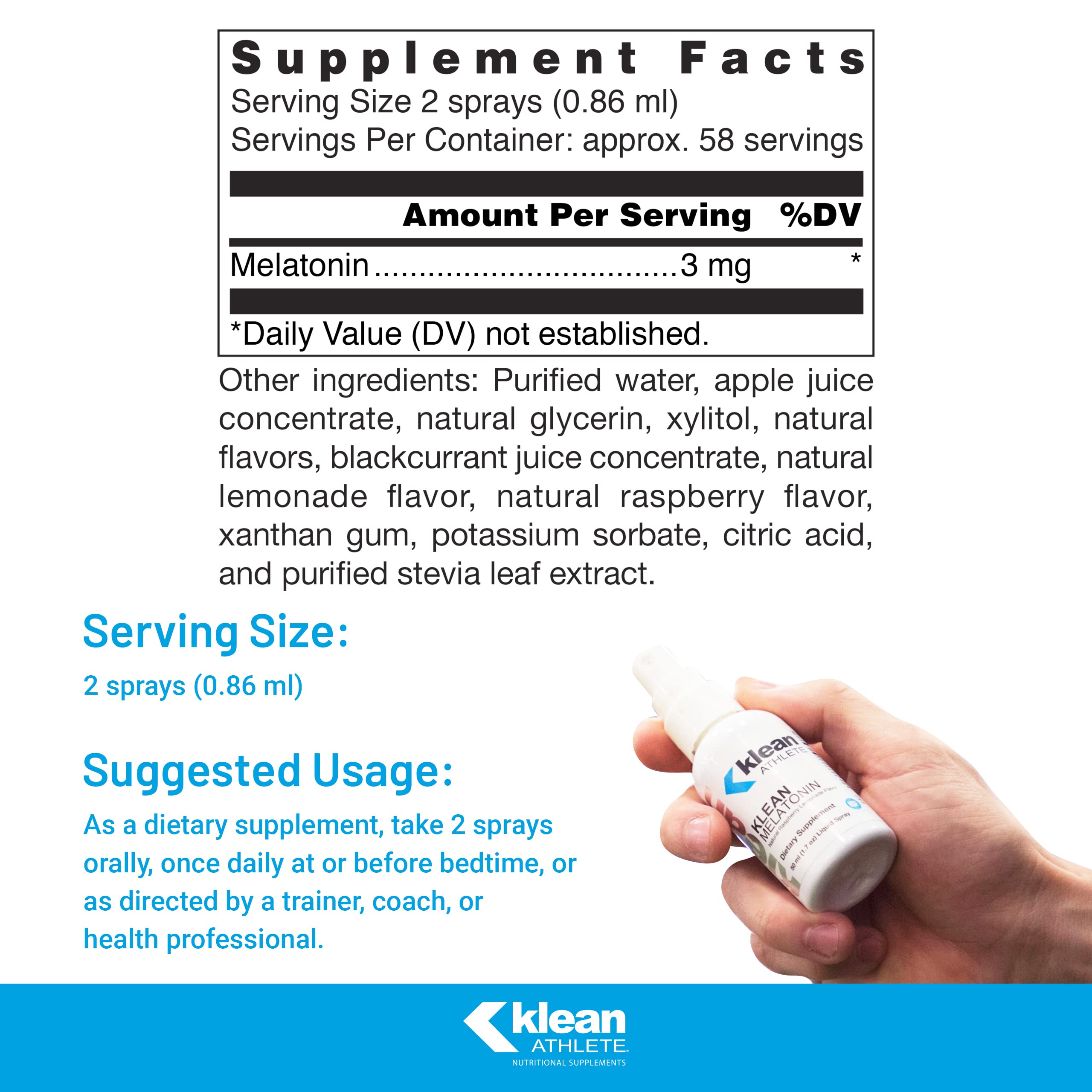 Klean ATHLETE Klean Melatonin | Sleep Supplement to Support Healthy Sleep-Wake Cycles, and Exercise Recovery | 1.7 Ounces Liquid Spray | Raspberry Lemonade Flavor