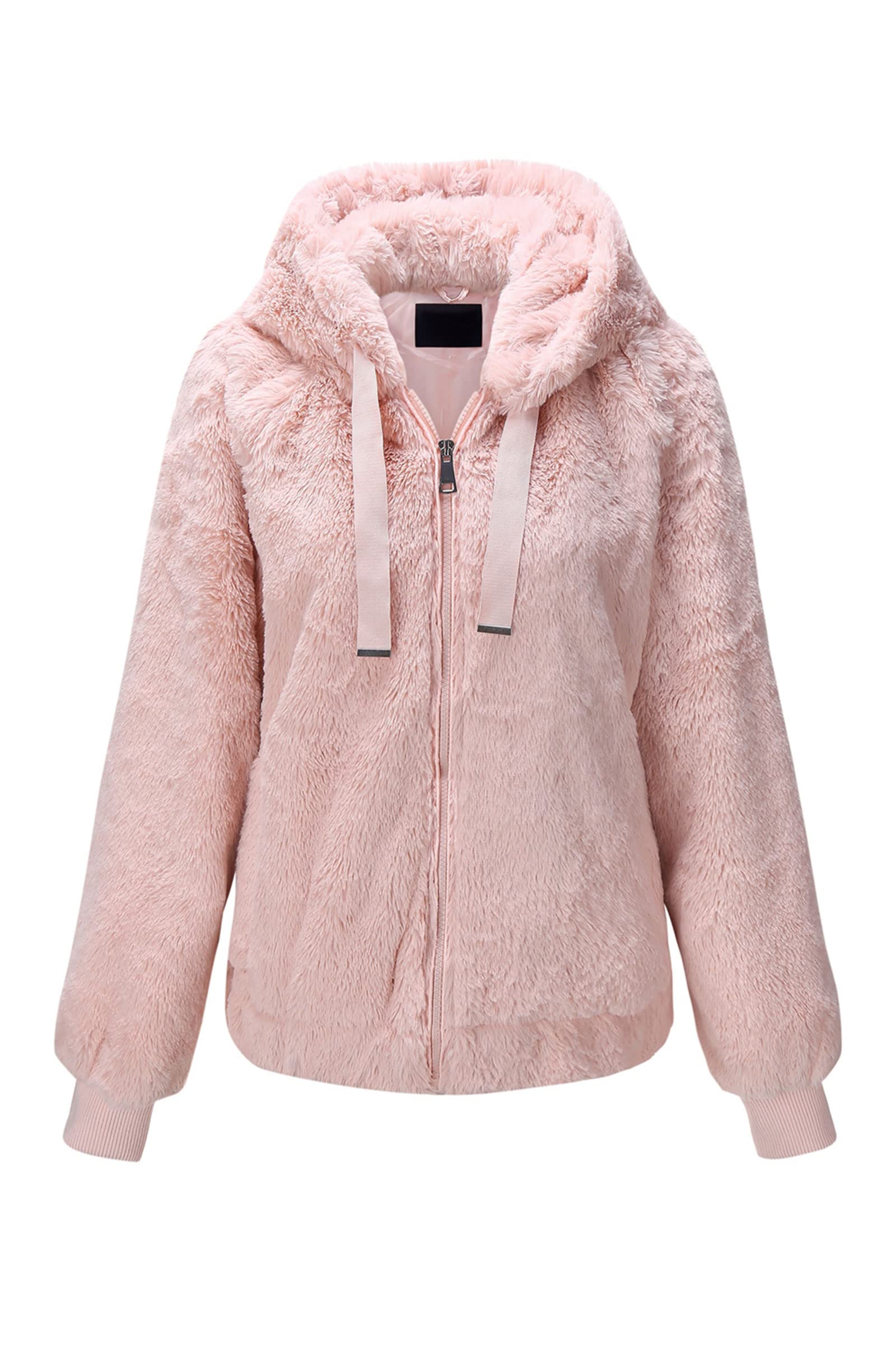 Bellivera Women Faux Fur Coat Spring Clothes Winter The Fluffy Fuzzy Short Shearling Jacket with Hood 1712014 Pink L