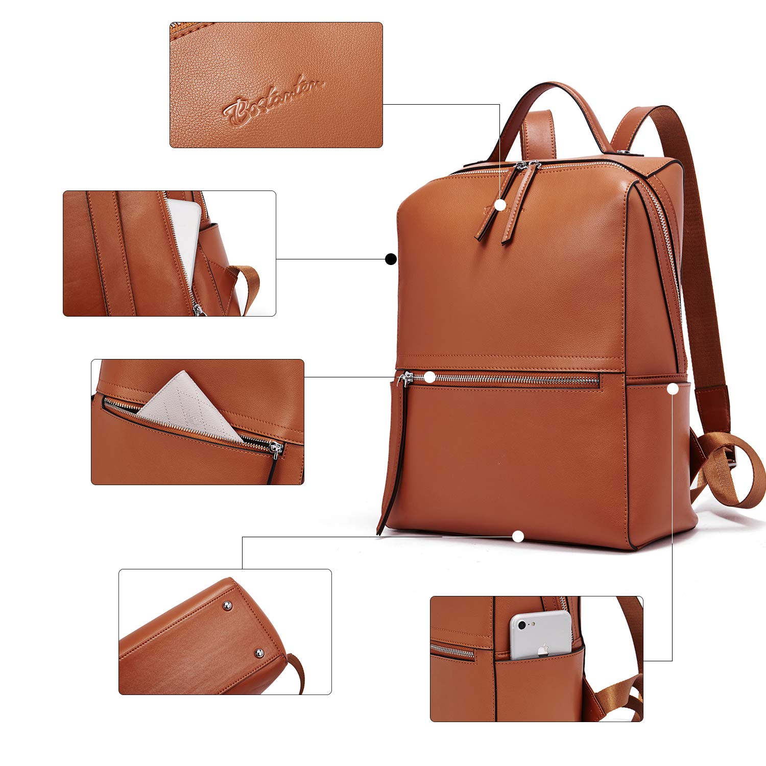 BOSTANTEN Genuine Leather Backpack Purse for Women Fashion Backpack Casual College Shoulder Bag Travel Backpack