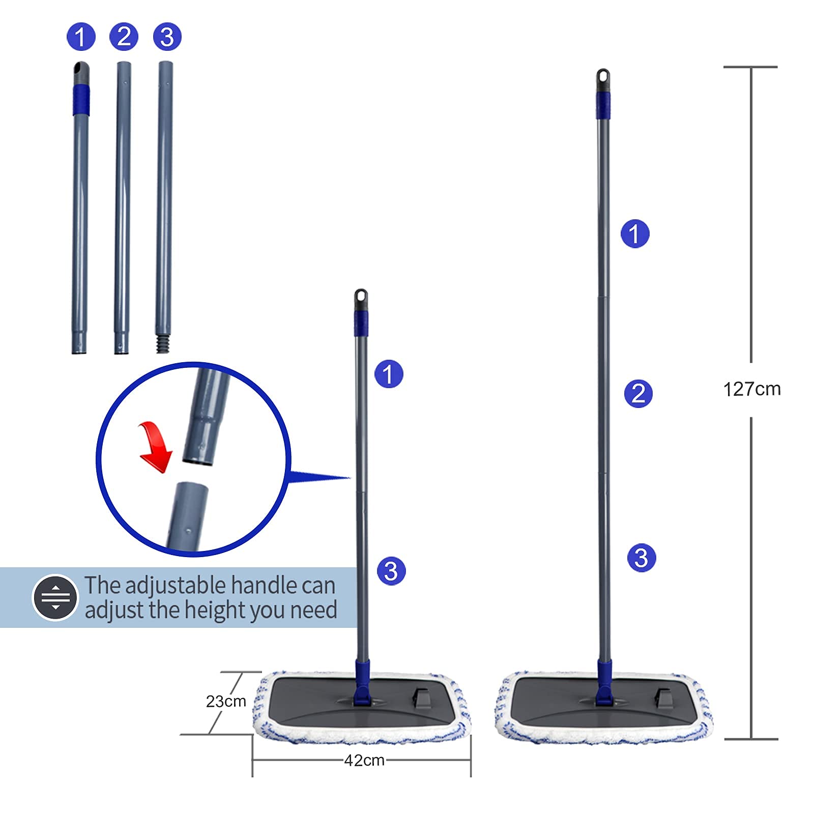 MASTERTOP Large Microfiber Mop - Microfiber Mop Floor Cleaning System, 16x8.4“ Flat Mop, Dust Mop, Hardwood Floor Mop, Washable, 360 Degree, 5 Microfiber Mop Replacement Pad, 1 Cleaning Scraper