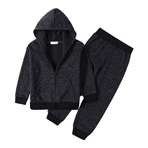 Monvecle Little to Big Boys' Fleece Long Sleeve Full Zip Hoodie Tracksuit Top + Sweatpant Jogger 2pcs Sets Black 7-8