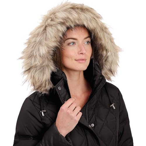 London Fog Women's Plus Size Diamond Quilted Down Coat, Black, 3X