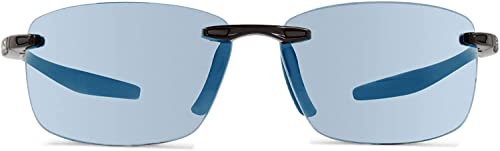 Revo Descend XL: Polarized Filters UV, Large Rimless Rectangle Rectangular Sunglasses, Black Frame with Blue Water Lens (RE 1070XL 01 BL)