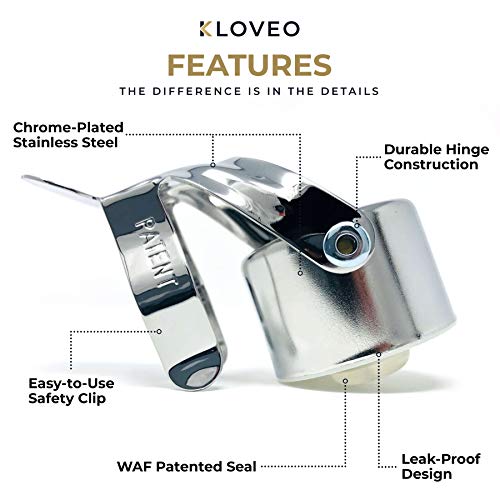 Champagne Stoppers by KLOVEO - Patented Seal (No Pressure Pump Needed) Made in Italy - Professional Grade WAF Champagne Bottle Stopper - Prosecco, Cava, and Sparkling Wine Stopper