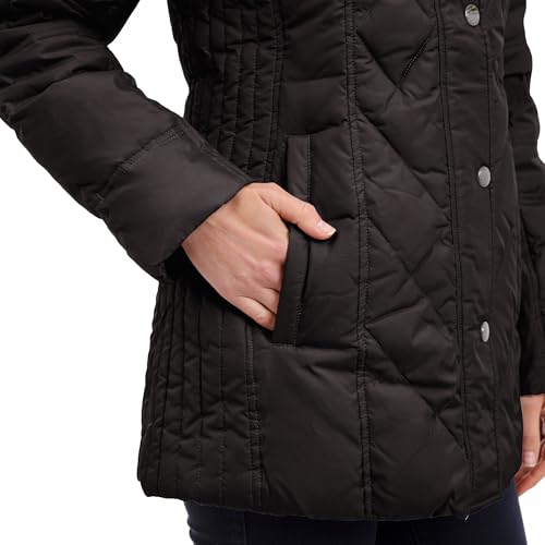 London Fog Women's Plus Size Diamond Quilted Down Coat, Black, 3X