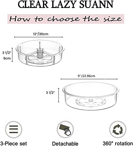 vacane 2 Pack Plastic Lazy Susan 13"&10", Round Turntable Organizer Storage Container with Raised Edge, Spice Rack Rotating Kitchen Spinning Organizer for Bathroom Countertop Pantry Refrigerator