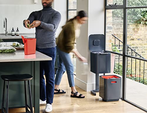 Joseph Joseph Intelligent Totem Compact Waste Separation & Recycling Unit-Graphite, 40 Liter/10.6 Gallon