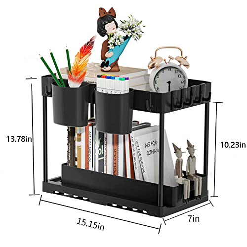 2 Tier Under The Sink Organizer,Bathroom Cabinet Organizer With Sliding Pull Out,Under Sink Organizers And Storage For Kitchen (Black,1 Pack)