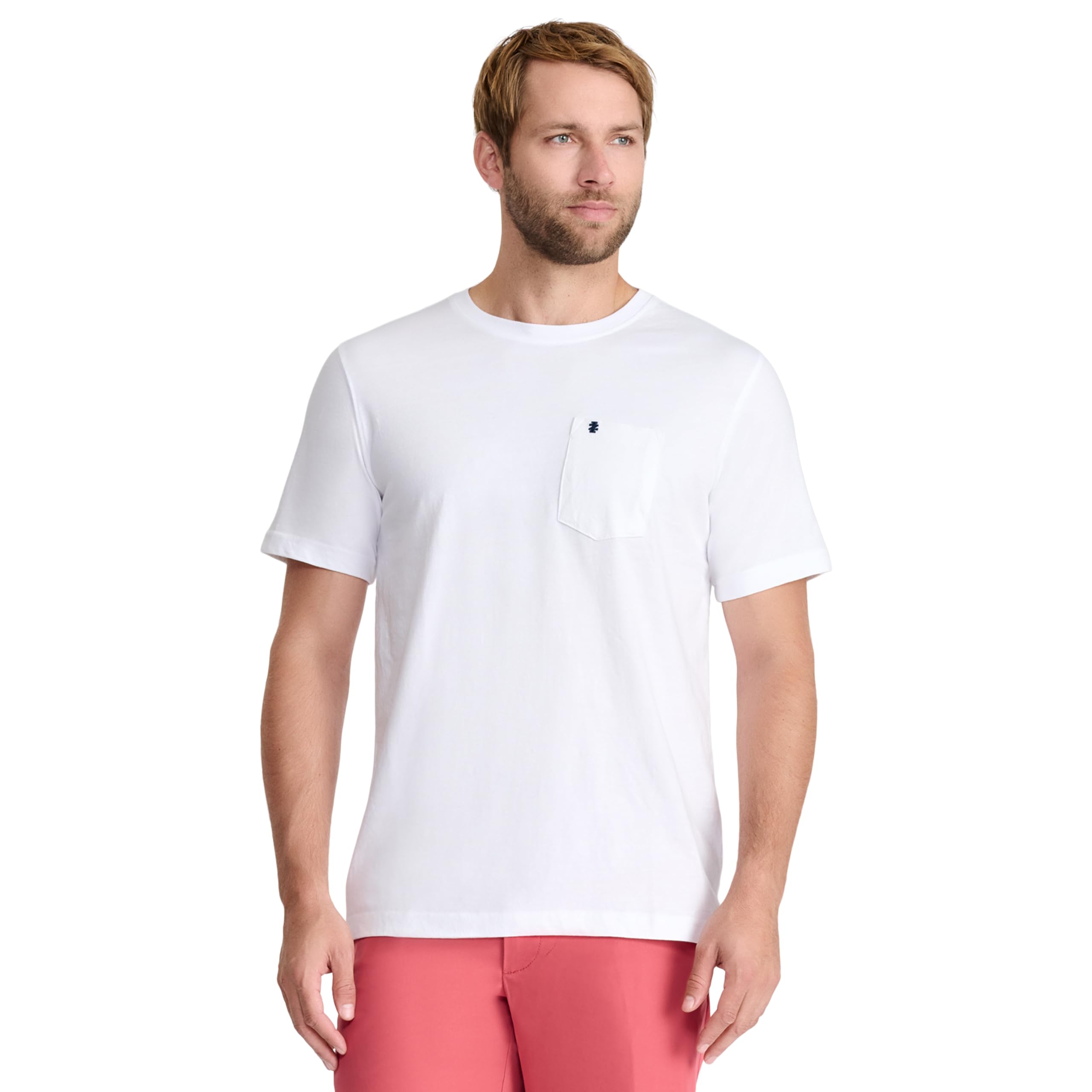 IZOD Men's Saltwater Soft Wash Pocket Crew T-Shirt, Bright White, X-Large